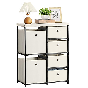 MOOACE 6 Drawers Storage Organizer, Fabric Cube Storage Organizer, Cube Storage Shelf, Small Chest of Drawers for Living Room Hallway Entryway, Beige