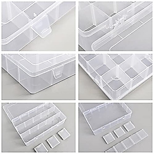 2 Pack 15 Large Compartments Organizer Box Clear Plastic Jewelry Storage Container Box Craft Organizer Case with Removable Dividers for Beads Small Parts Jewelry Crafts(10.8" × 6.5" x 2.2")