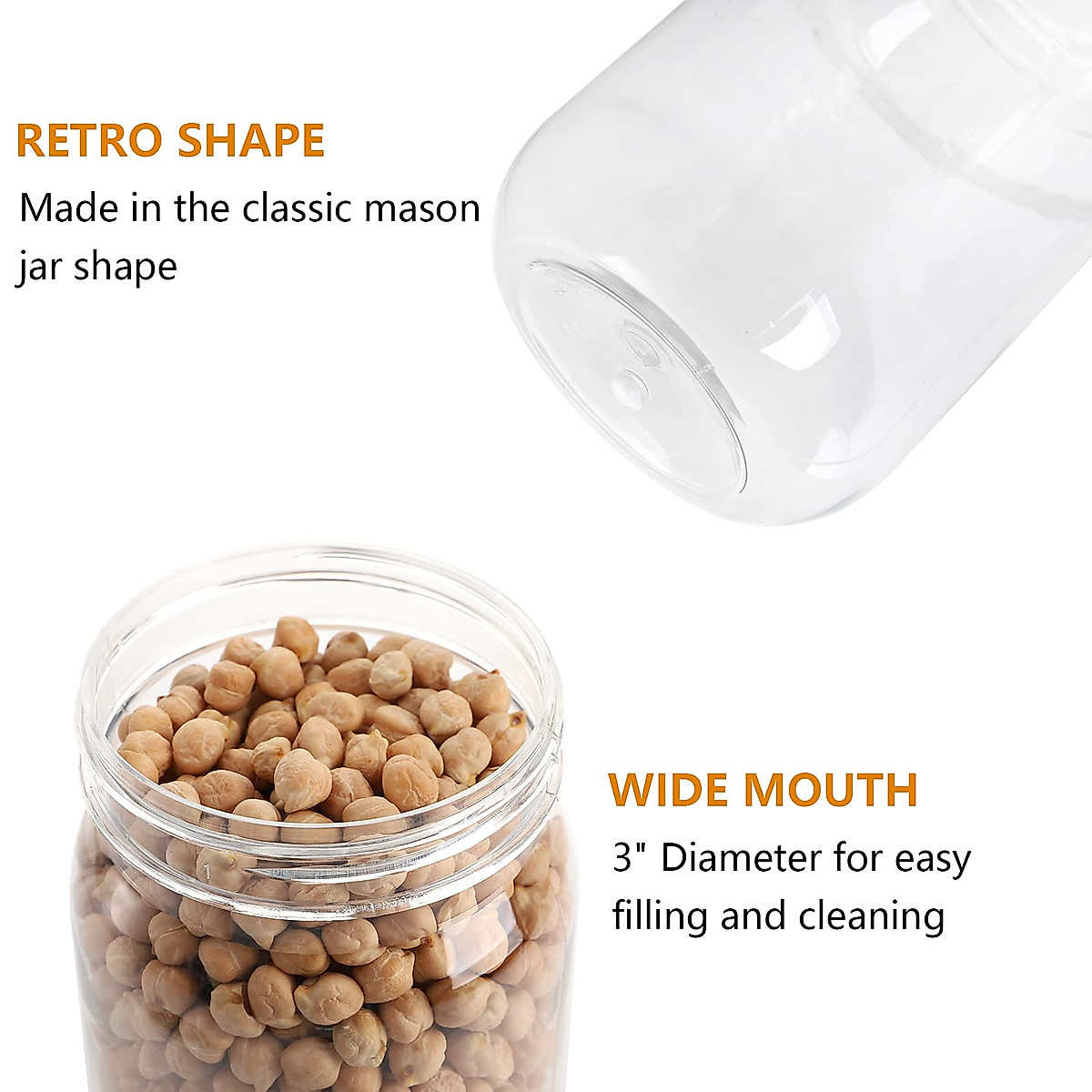 Tebery 12 Pack Clear Plastic Mason Jars with One Piece Lids, 16OZ Mason Cocktail Cup Shatterproof Drinking Jar, Refillable Empty Slime Storage Containers for Overnight Oats, Honey, Spices and Herbs