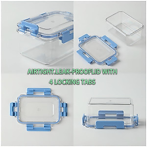WHALEZZ 6 PCS Food Storage Containers with Lids (3 Lids & 3 Containers), Airtight Plastic Rectangle Container for Kitchen Storage Organization, Stackable Freezer Food Storage Container Set