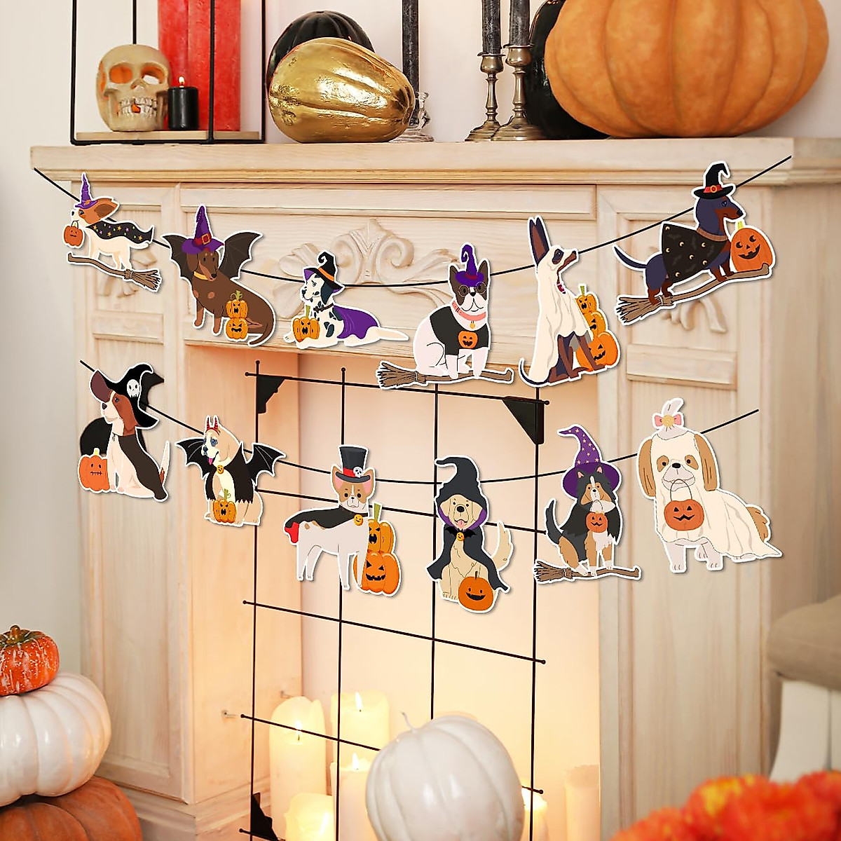 Halloween Party Decorations Halloween Banner Halloween Dog Garland Bunting Banner Cute Witch Hat Pumpkin Puppy Dog Hanging Banner for Halloween Birthday Holiday Party Wall Home Office Decor