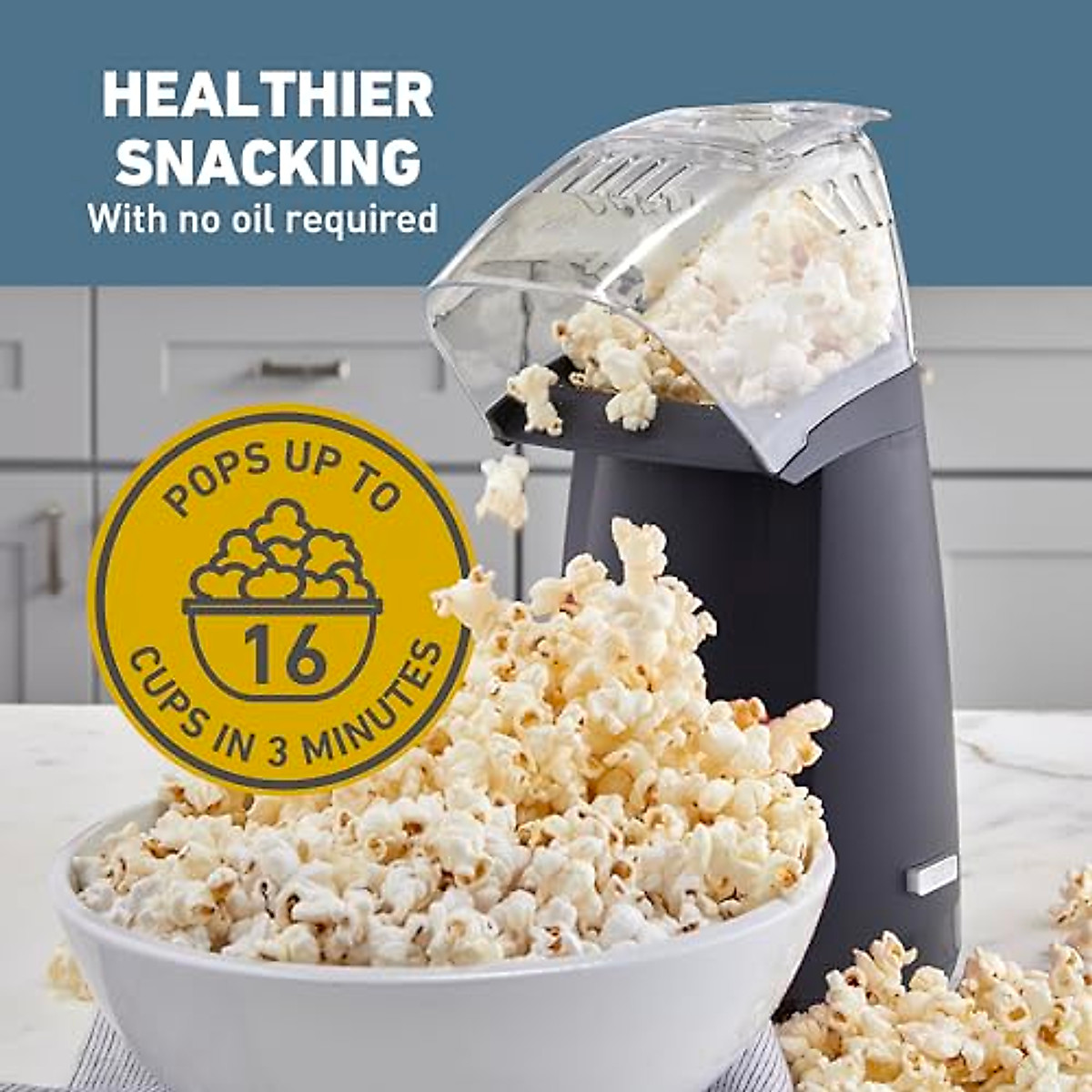 West Bend Air Crazy Popcorn Machine for Healthy Snacking with No Oil, 4-Quart, Black