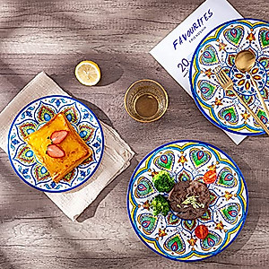 Melamine Dinnerware Set - 12 Pcs Dishware DurableOutdoor Plastic Plates Bowls Service for 4 (Gold Floral)