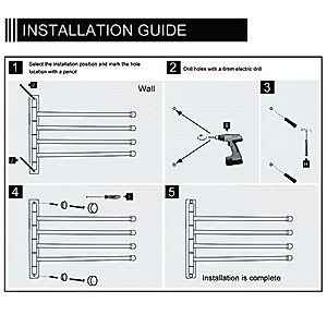 GERZWY Swivel Towel Bar SUS 304 Stainless Steel 4-Arm Bathroom Swing Hanger Towel Rack Holder Storage Organizer Space Saving Wall Mount Matte Black HYG04-BK
