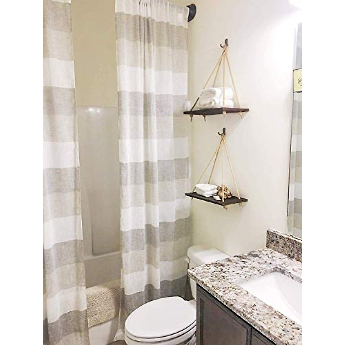 Mkono Hanging Shelves Boho Wall Decor Set of 2 Rustic Wood Floating Shelf with Rope Photo Plants Display Room Decor Aesthetic for Bedroom Bathroom Home Office College Dorm