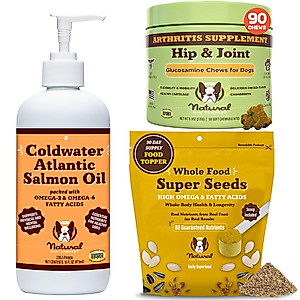 Natural Dog Company Senior Dog Supplements: Hip & Joint Chews, Coldwater Atlantic Salmon Oil & Super Seeds Granules for Joint Care, Immune Health & Aging Dog Support