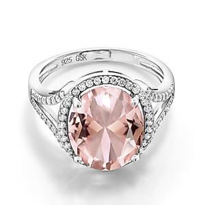 Gem Stone King 925 Sterling Silver 12X10MM Oval Gemstone Birthstone Halo Engagement Ring | Wedding Anniversary Promise Ring For Women | Available In Size 5,6,7,8,9