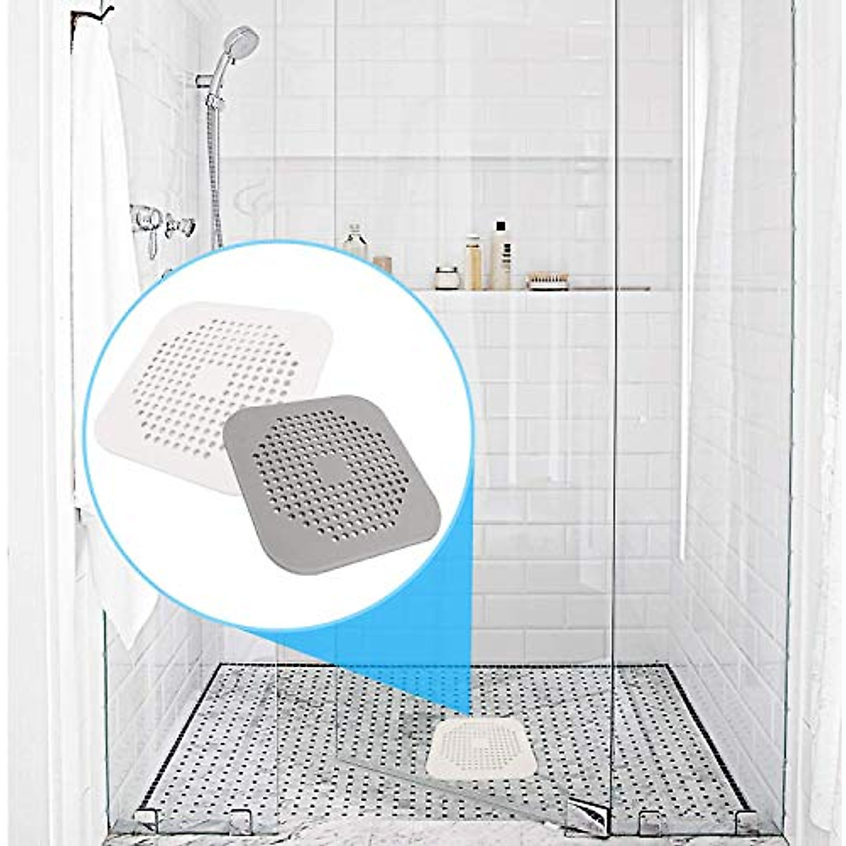 AG COMPANY 1 Pc white Rubber Silicone Square Sink Strainer Bathroom – Best Protection Flat Strainer Stopper with Suction Cups - Filter Shower Drain Cover Stall - Bathtub Hair Catcher Drain Covers.