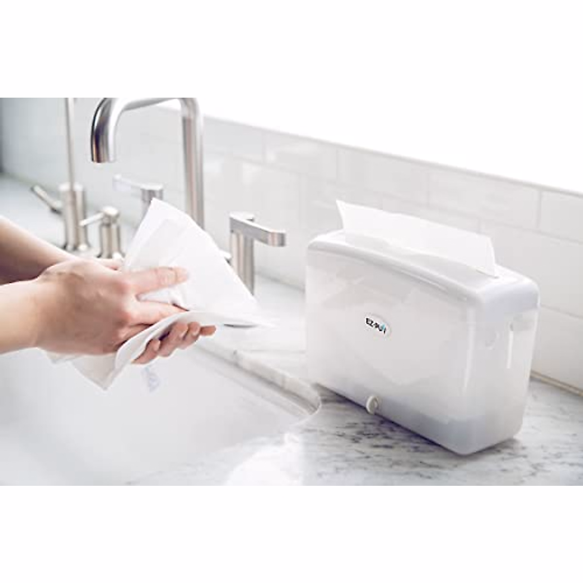 EZ-Pull Countertop SLIMFOLD Hand Towel Dispenser for Kitchen/Bathroom/Office/RV/Airbnb, White 4600-EZ, EZbrnd