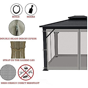 Replacement Universal Gazebo Netting 4 Panels with Zipper for Garden Patio Yard, ONLY Netting (10‘x12’, Grey)
