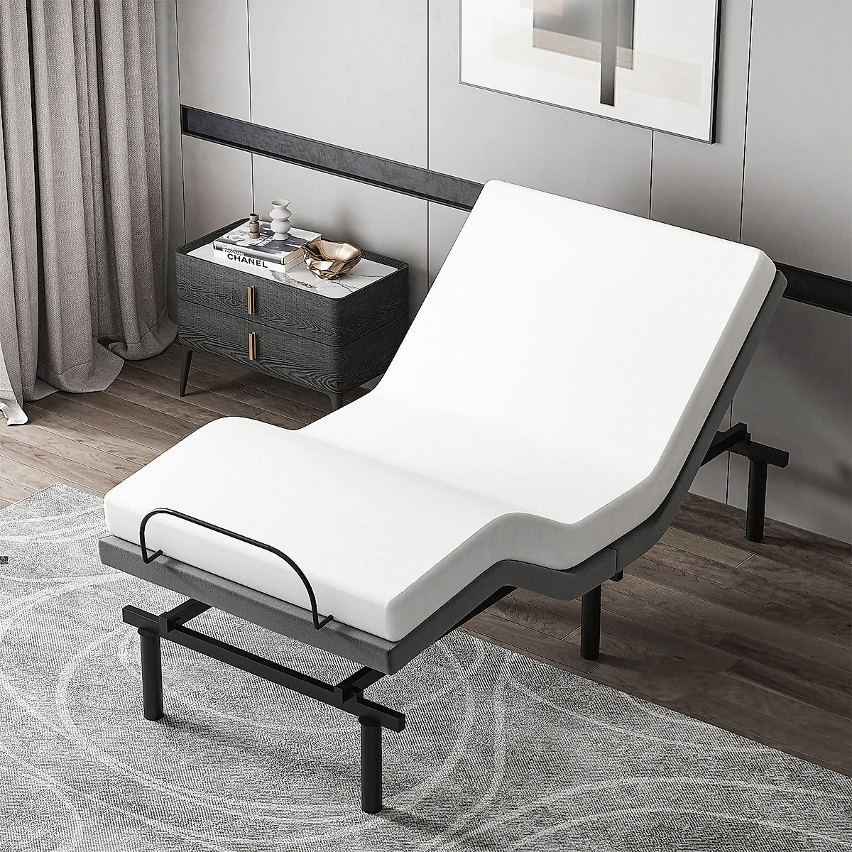 HOMCOM Twin XL Adjustable Bed Frame, Ergonomic Zero Gravity Power Bed Base with Head and Foot Incline, Memory, and Wireless Remote, Gray