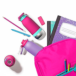 Ello Emma Vacuum Insulated Stainless Steel Water Bottle with Locking Leak Proof Lid and Soft Straw, BPA Free, Tropical Pink, 14oz