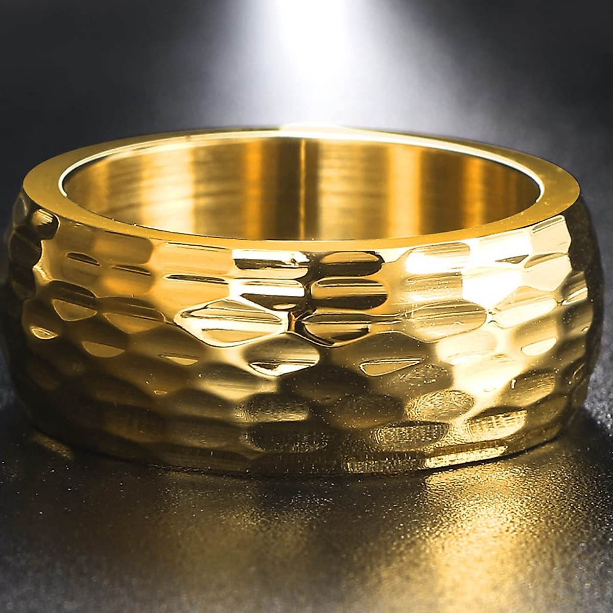 Jude Jewelers 10mm Stainless Steel Hammered Surface Classic Plain Wedding Band Statement Ring (Gold, 13)