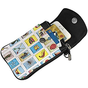 Loteria Card Pattern Women Soft PU Leather Cellphone Purse Wallet Handbag Small Crossbody Shoulder Bag