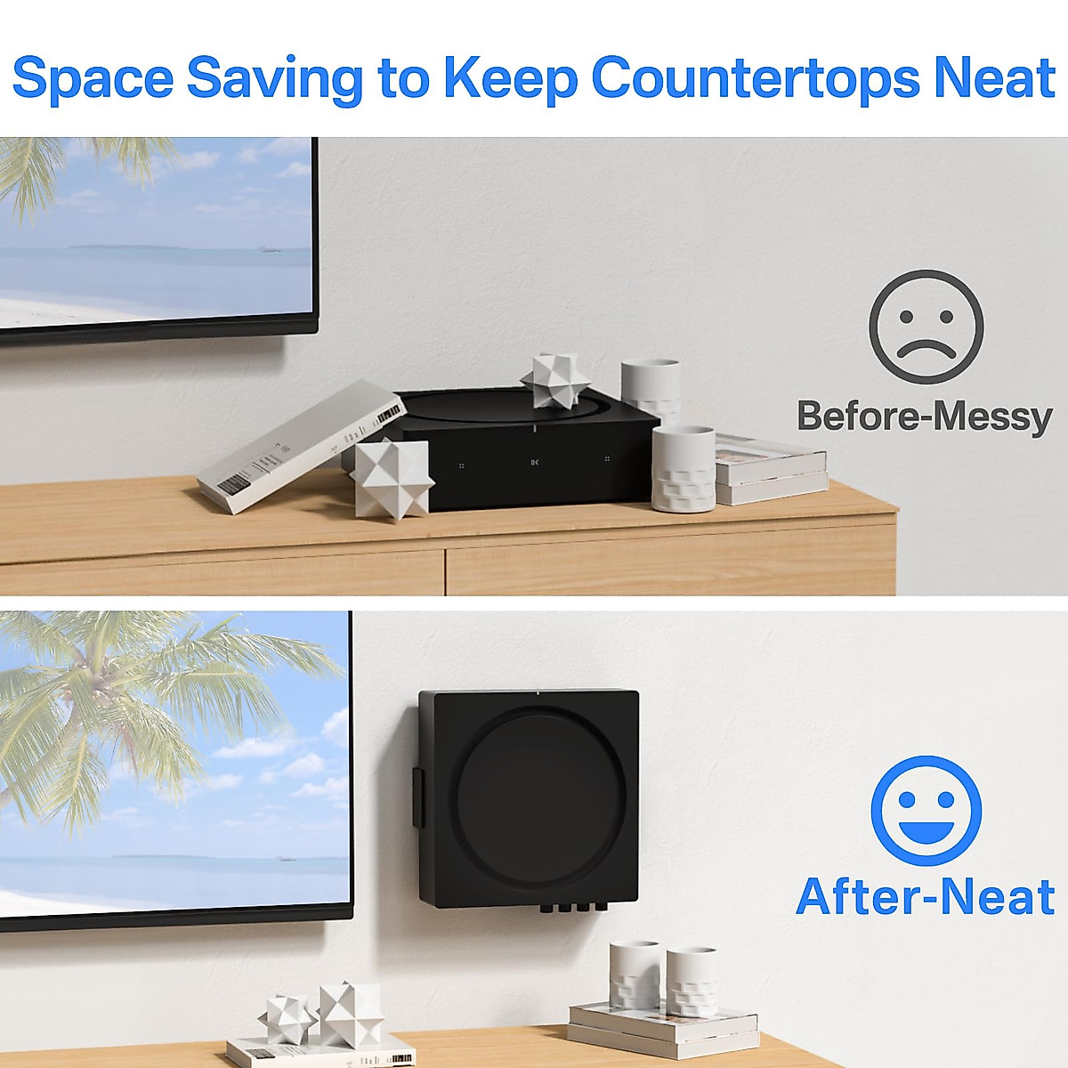 Slim Wall Mount for Sonos Amp Mount Bracket, Black Steel Mount for Sonos Wireless Amplifier Mounting Bracket