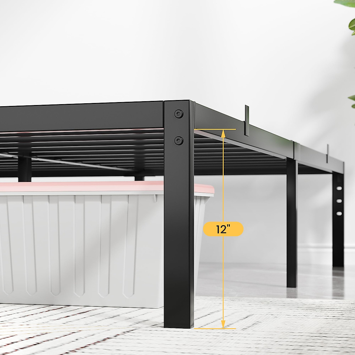 IDEALHOUSE 14 Inch Twin Bed Frame with Storage,Metal Platform Twin Bed Frame No Box Spring Needed Steel Slat Support Easy Assembly