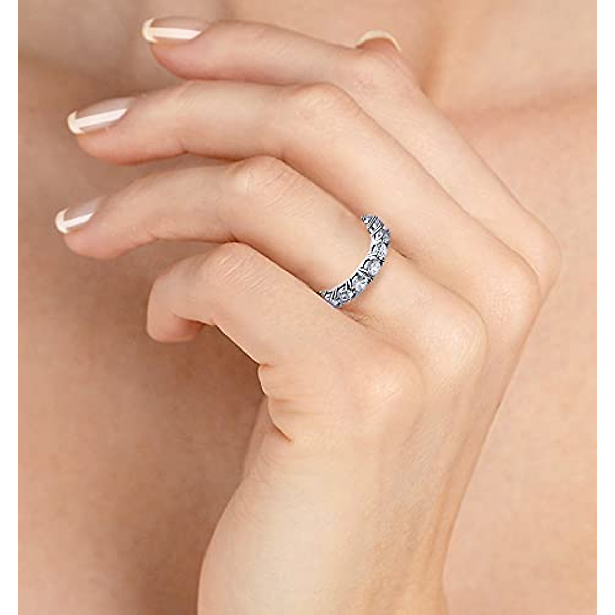 PORI JEWELERS 925 Solid Sterling Silver Round Cut 4MM Cubic Zirconia Eternity Wedding Band Ring For Women (White, 6)