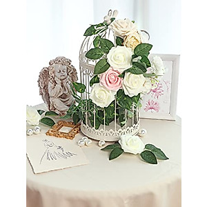 JPSOR White Roses Artificial Flowers 25pcs Foam Fake Roses with Stems for DIY Wedding Bouquets Floral Arrangements Table Centerpieces Home Decorations (Ivory)