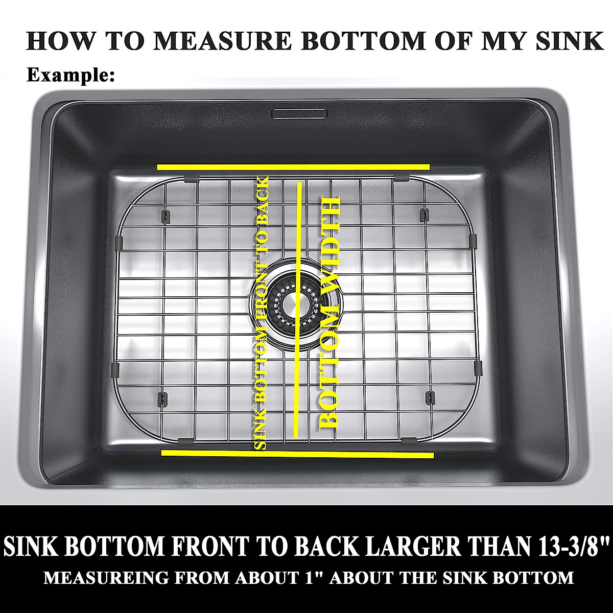 Alonsoo Kitchen Sink Grid and Sink Protectors, 25-1/8" x 12-7/8" Stainless Steel Sink Grate Sink Grids for Bottom of Kitchen Sink Centered Drain with Corner Radius1-1/2", Stainless Steel
