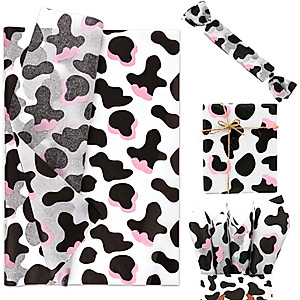 100 Sheets 20 x 14 Inch Pink Cow Girl Tissue Paper for Gift Bags, Pink Black Cow Print Gift Wrap Tissue Paper for Birthday, Baby Shower, Cow Theme Western Party DIY Craft