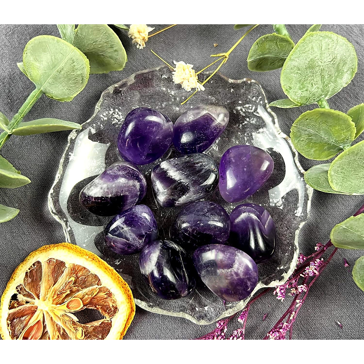 10 Packs Amethyst Natural Healing Crystals Amethyst Crystals Natural Tumbled Polished Stones Palm Worry Stone Chakra Reiki Balancing