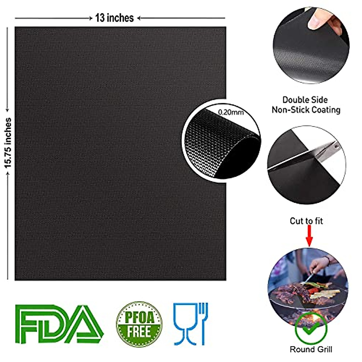 NEWKITCHEN Grill Mats for Outdoor Grill, Set of 6 Nonstick Grill Mat Reusable and Easy to Clean - Works on Gas, Charcoal, Electric Grill and More - 15.75 x 13 Inch