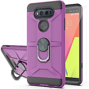 YmhxcY Compatible for LG V20/VS995/H990/LS997/H910 Case with HD Screen Protector,360 Degree Rotating Ring Kickstand Holder Dual Layers of Shockproof Phone Case for LG V20-ZS Purple