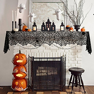 Halloween Table Runner, Black Lace Spider Web Table Runner for Halloween Table Decor, 18 X 73 Inch Gothic Spider Lace Cover Table Runner for Dining Table Centerpiece Decor