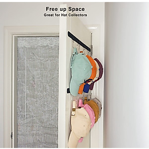 ETOWIFA Hat Organizer Rack for Baseball Caps [Up to 32 Caps] Hat Hanger Display for Wall and Over The Door Closet, Room/College Dorm Storage Holder - 2 Adhesive Straps and 8 Removable Hooks