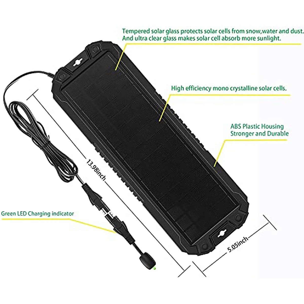 Sunway Solar Panel Car Battery Trickle Charger & Maintainer 5W 12V Solar Power Charger kit Portable Waterproof for Automotive RV Marine Boat Truck Motorcycle Trailer Tractor Powersports Snowmobiles