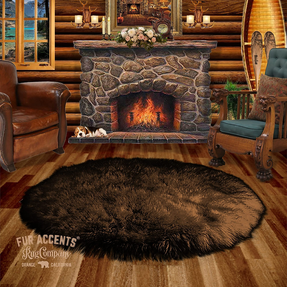 Fur Accents Plush Shag Round, Area Rug, Hide, Accent Rug, Luxury Soft Faux Fur Carpet, Hand Made USA, (3' Diameter, White)