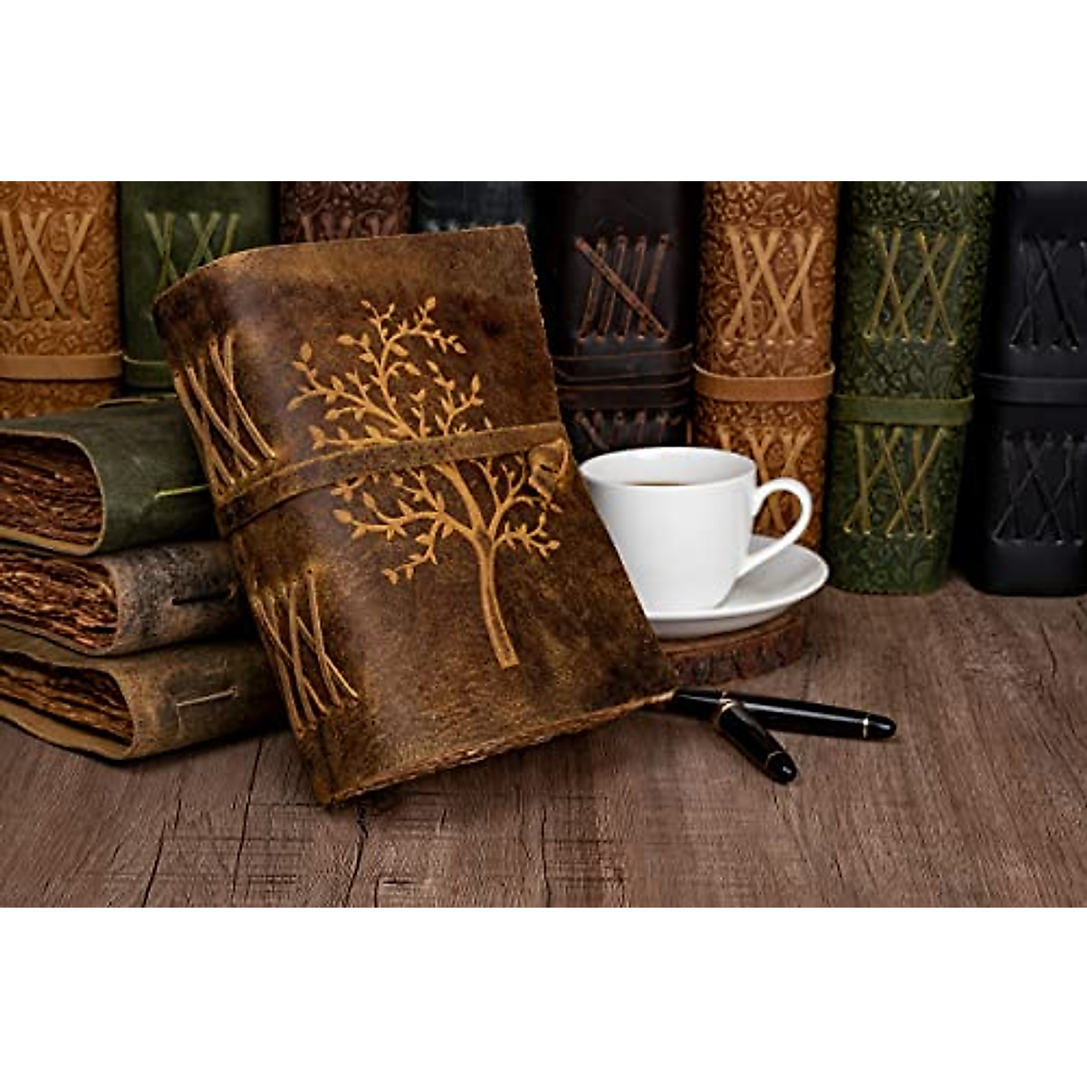 Vintage Leather Journal Tree of Life - Leather Bound Journal - Vintage Deckle Edge Paper - Sketchbook - Journal for Women Men - Book of Shadows by LEATHER VILLAGE (Distressed Brown, 8 inchesX6 inches)