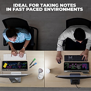 Desktop Whiteboard - Glass Dry Erase White Board- Desk Computer Buddy – Home Office & Studying Essentials - Desktop Pad with Phone & Tablet Slot, Storage Compartment - Includes 4 Markers, 1 Eraser.