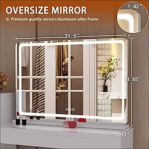 Hasipu Vanity Mirror with Lights, 32" x 22" LED Makeup Mirror, Lighted Makeup Mirror with Dimmable 3 Modes, Touch Screen Control Vanity Mirror Round White