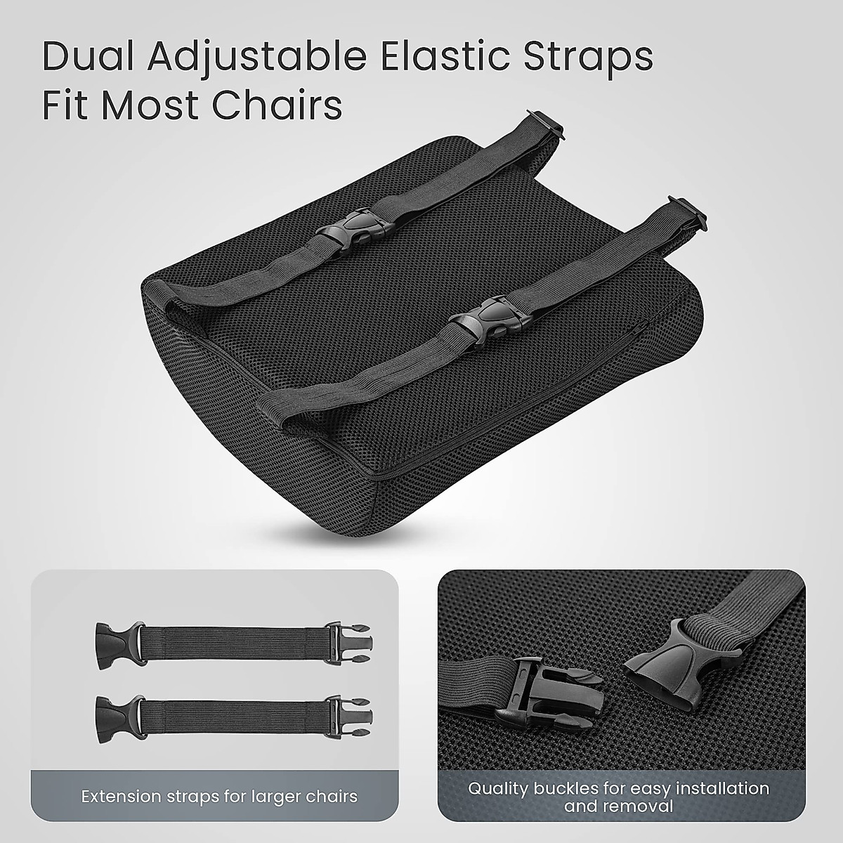 Lumbar Support Pillow for Office Chair - Improve Back Pain, Posture While Sitting - Memory Foam Cushion with Adjustable Strap for Desk/Gaming Chair, Car, Couch, Recliner