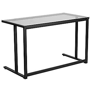 Flash Furniture Singleton Glass Desk with Black Pedestal Metal Frame