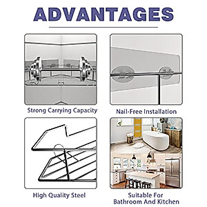 Corner Shower Caddy with Hooks, Self Adhesive Shower Organizer Shelves,No Drilling 2-Pack Rustproof 304 Stainless Steel Shower Storage Shelves for Bathroom & Kitchen