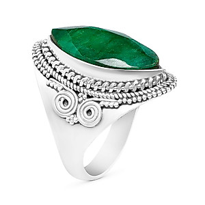 Koral Jewelry Marquise Created Emerald Vintage Gipsy Ring 925 Sterling Silver spiral side tribal Boho Chic (9)
