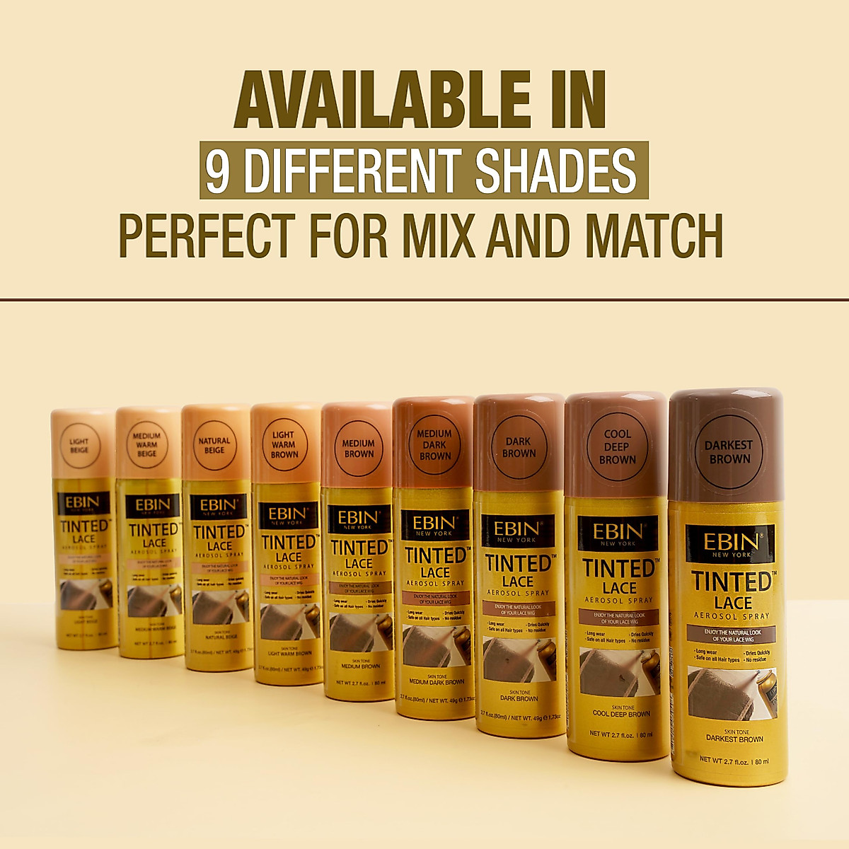 EBIN NEW YORK TInted Lace Spray - Darkest Brown 2.7oz/ 80ml, Quick dry, Water Resistant, No Residue, High pigmentation, Even Spray, Matching Skin Tone, Natural Look, Tinted Spray for Wig