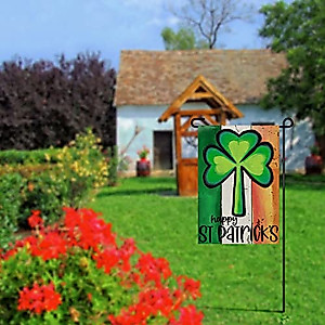 Happy St Patricks Day Garden Flags 12x18 Inch Double Sided Burlap, Green Shamrock Lucky Sign Farmhouse Small Yard Outdoor Decorations DF195