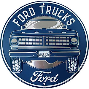 HangTime Ford Truck Sign, Vintage Metal Decor with Classic Old F-Series Pick-Up, 12 Inch Round Wall Art