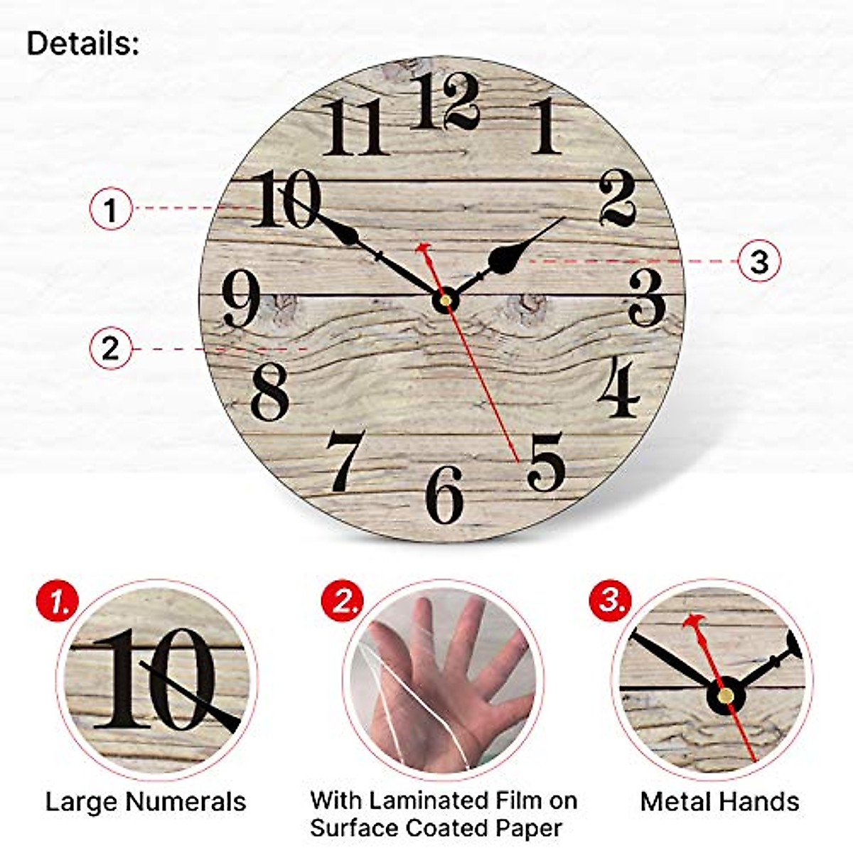 TAHEAT 14 Inch Wooden Simple Brown Wall Clock, Non Ticking Silent Clocks, Retro Accurate Arabic Numeral Clocks, Easy to Read Wall Clocks for Kitchen/Living Room/Bedroom