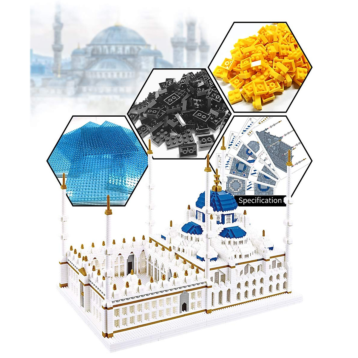 KLMEi Micro Building Blocks Set 6850 Pcs Blue Mosque Miniature World Landmark Architectural Construction Model for Adult and Children Age of 14+