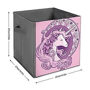 Pink Unicorn Sleep PU Leather Collapsible Storage Bins Canvas Cube Organizer Basket with Handles