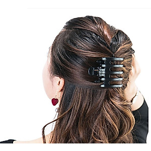 2Pcs Large Plastic Non-slip Hair Claw Clips Hairpin Clamp with Inner Teeth for Women Girls(Black+Brown)