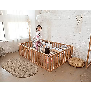 BUSYWOOD Montessori Floor Bed - Toddler Bed - Play Pen - Kids Furniture - Toddler Bed Frame - Wood frame - Twin Bed Rails for Toddler - Montessori Furniture (Model 6.2)