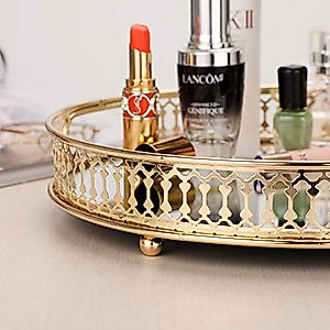 Hipiwe Mirror Vanity Tray - Round Metal Makeup Tray Jewelry Trinket Tray, Cosmetic Perfume Tray for Dresser Bathroom Bedroom Countertop Organizer Tray