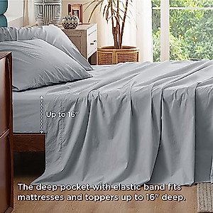 Bedsure 100% Cotton Sheets Queen Size - Soft Percale Sheets, 4 Pieces Grey Sheet Set, Breathable Cooling Queen Sheets, Cotton Bed Sheets with Deep Pocket Up to 16", Bedding Sheets & Pillowcases