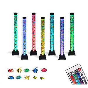 flybold Bubble Tube Lamp - Artificial Fish Tank with Moving Fish - Autism Sensory Room Equipment for Autistic Children with 10 Fishes & 20 Color Remote - 4ft Tower Lamp - Kids lamp for Home Decor
