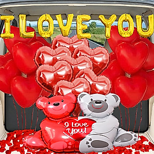 Tayuvira I Love You Balloons And Red Heart Balloons Set ，Heart Balloons Kit With 1000 Pcs Dark-Red Silk Rose .I Love You Decoration For Anniversary Confession Proposal Wedding Valentine Day